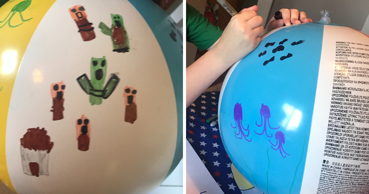 My son made his beach ball all of his favorite things- Minecraft and ...